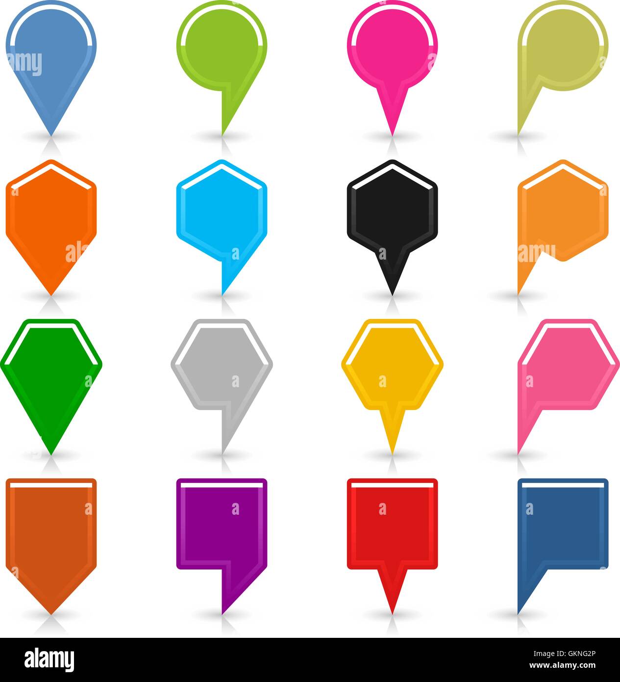 16 blank map pins sign set location icon with shadow reflection on ...