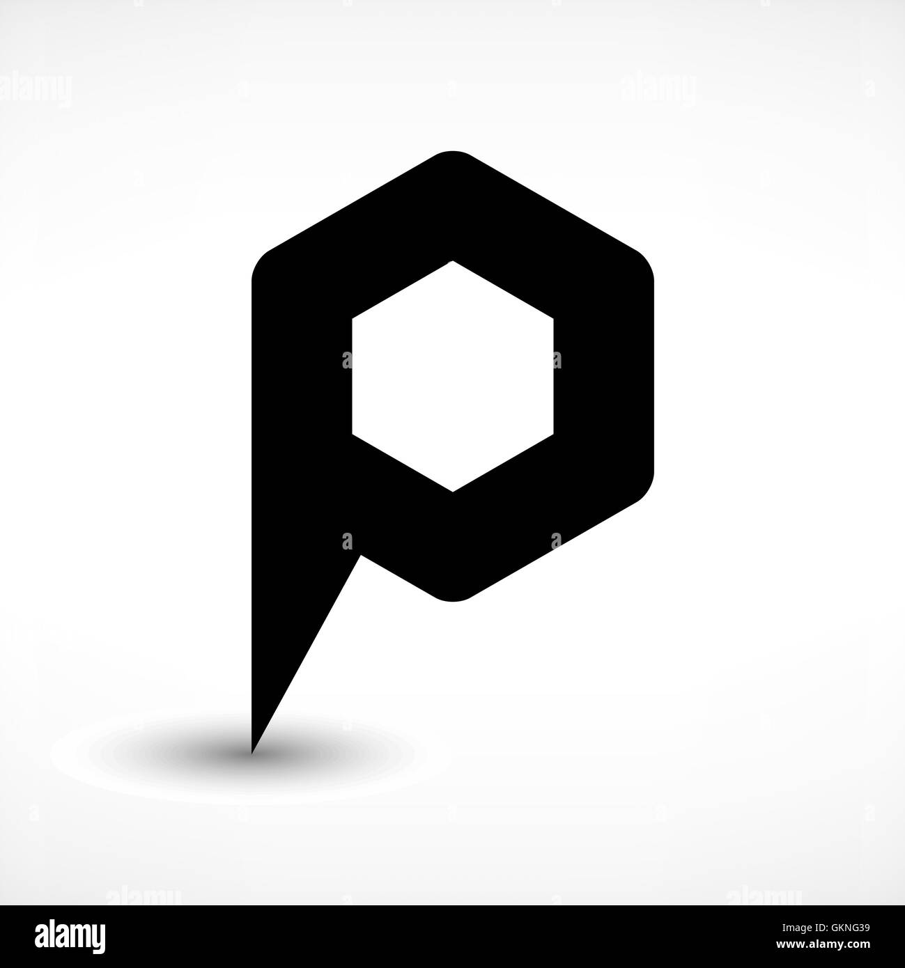 Map pin location sign rounded hexagon icon in flat style. Simple black ...