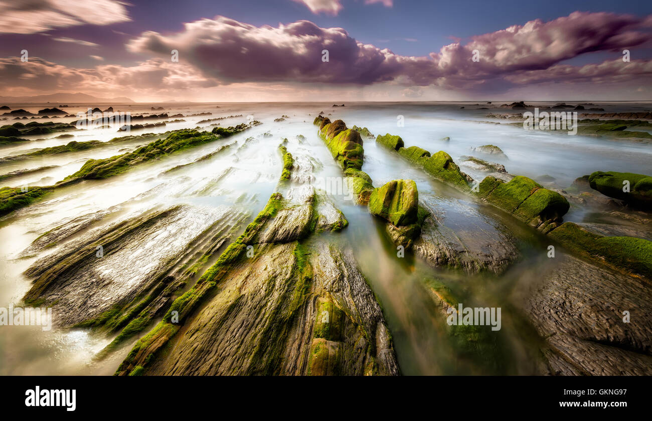 Sunset at Barrika beach Stock Photo - Alamy