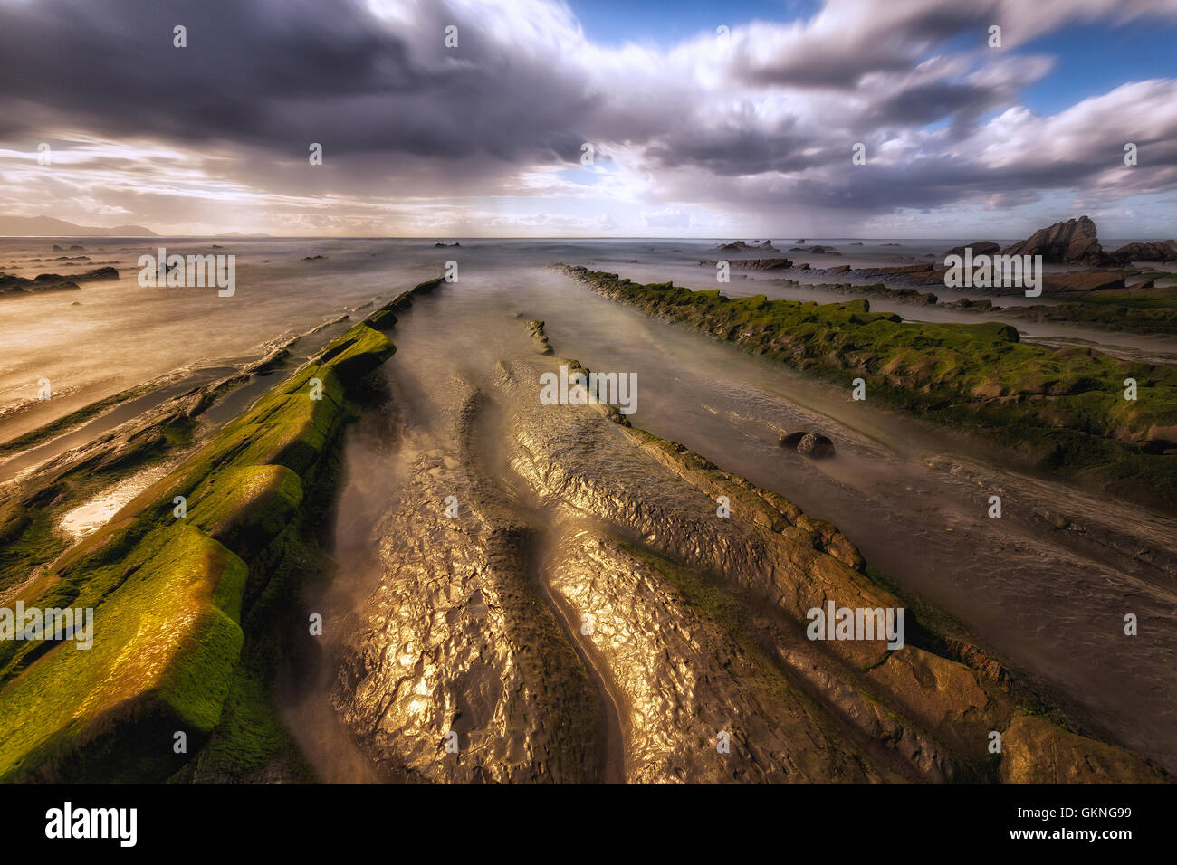 Sunset at Barrika beach Stock Photo - Alamy