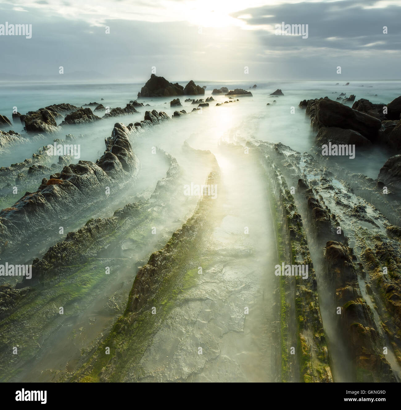 Sunset at Barrika beach Stock Photo - Alamy