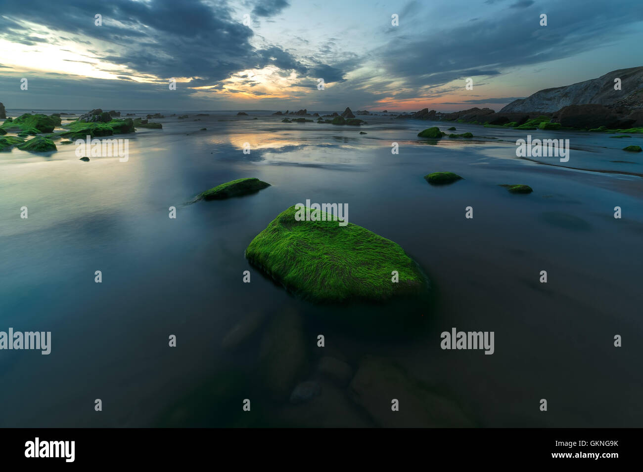 Sunset at Barrika beach Stock Photo - Alamy