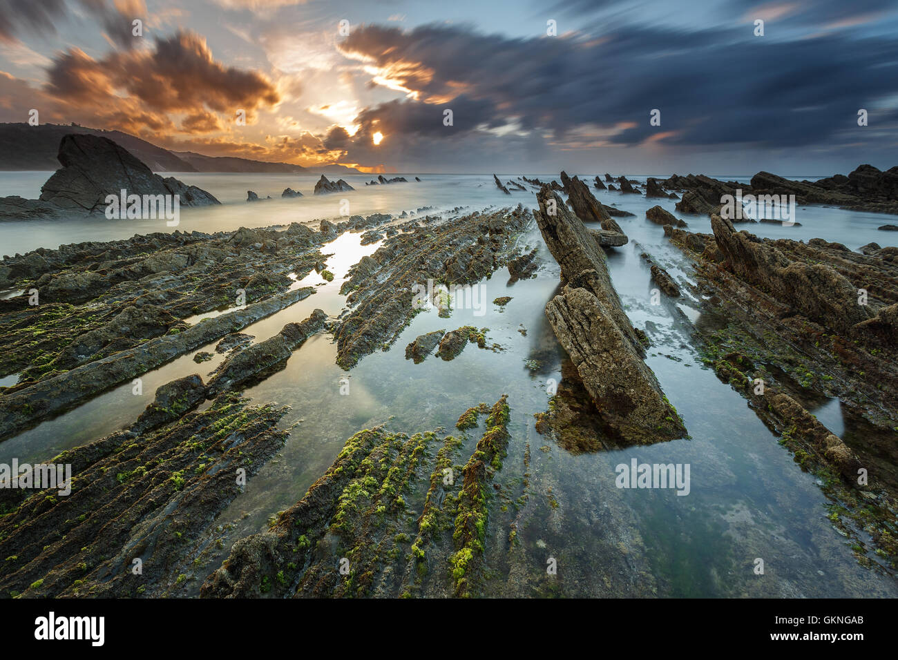 Sunset at Sakoneta beach Stock Photo - Alamy