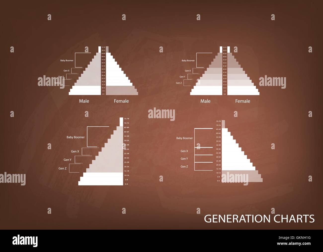 Population and Demography, Illustration of Population Pyramids Chart or Age Structure Graph with ...