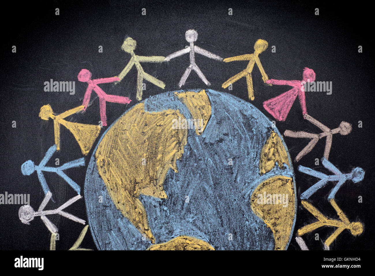 Group of people around the world. Chalk drawing Stock Photo - Alamy
