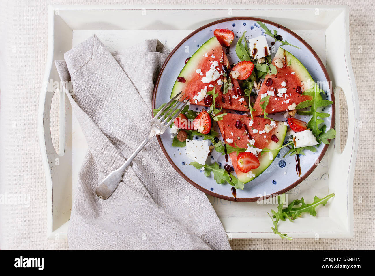 Watermelon and strawberry salad Stock Photo - Alamy