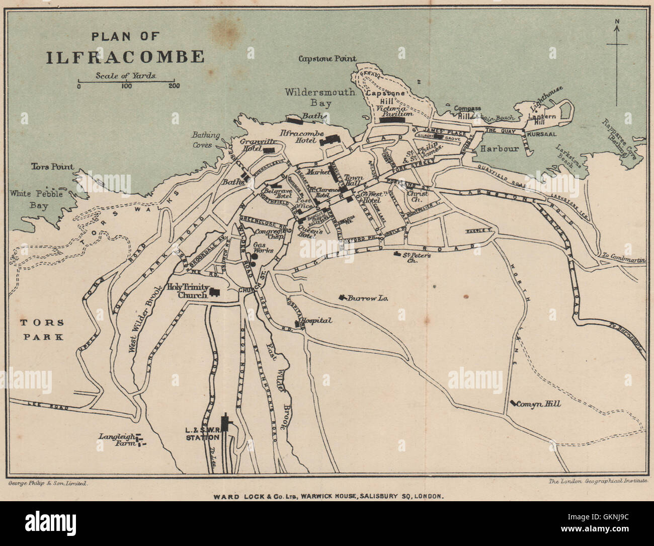 ILFRACOMBE vintage town/city plan. Devon. WARD LOCK, 1907 antique map ...