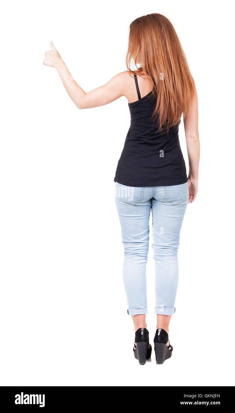Back view of woman thumbs up Stock Photo - Alamy