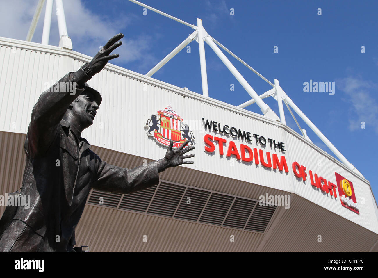 A view of the Bob Stokoe statue outside of the Stadium of Light before ...