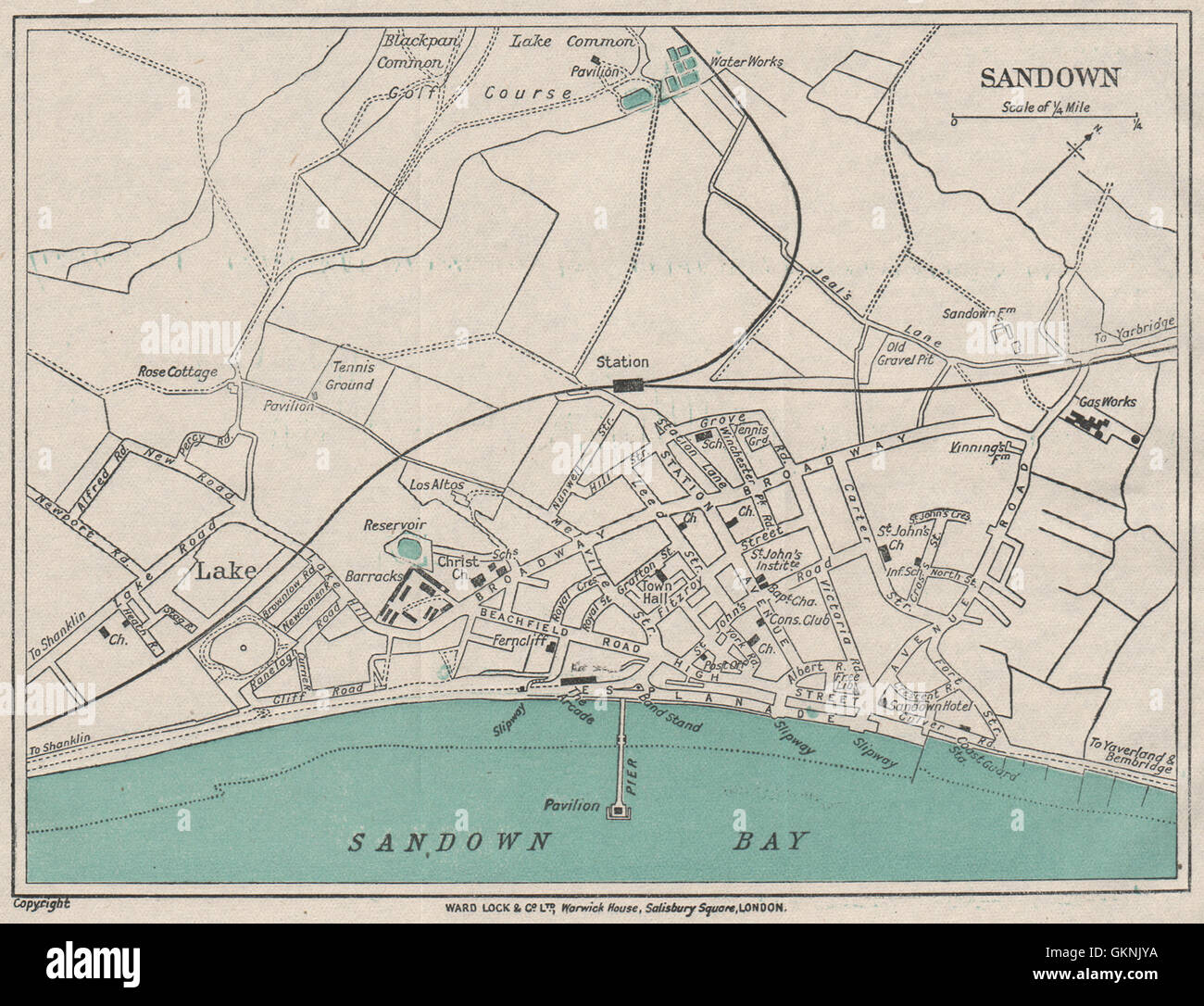 SANDOWN vintage town/city plan. Isle of Wight. WARD LOCK, 1922 vintage ...