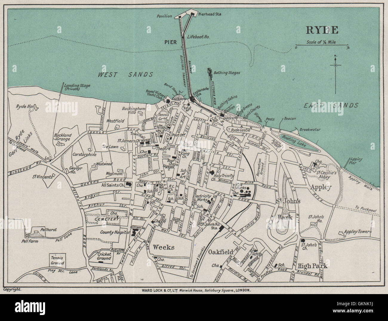 RYDE vintage town/city plan. Isle of Wight. WARD LOCK, 1929 vintage map ...