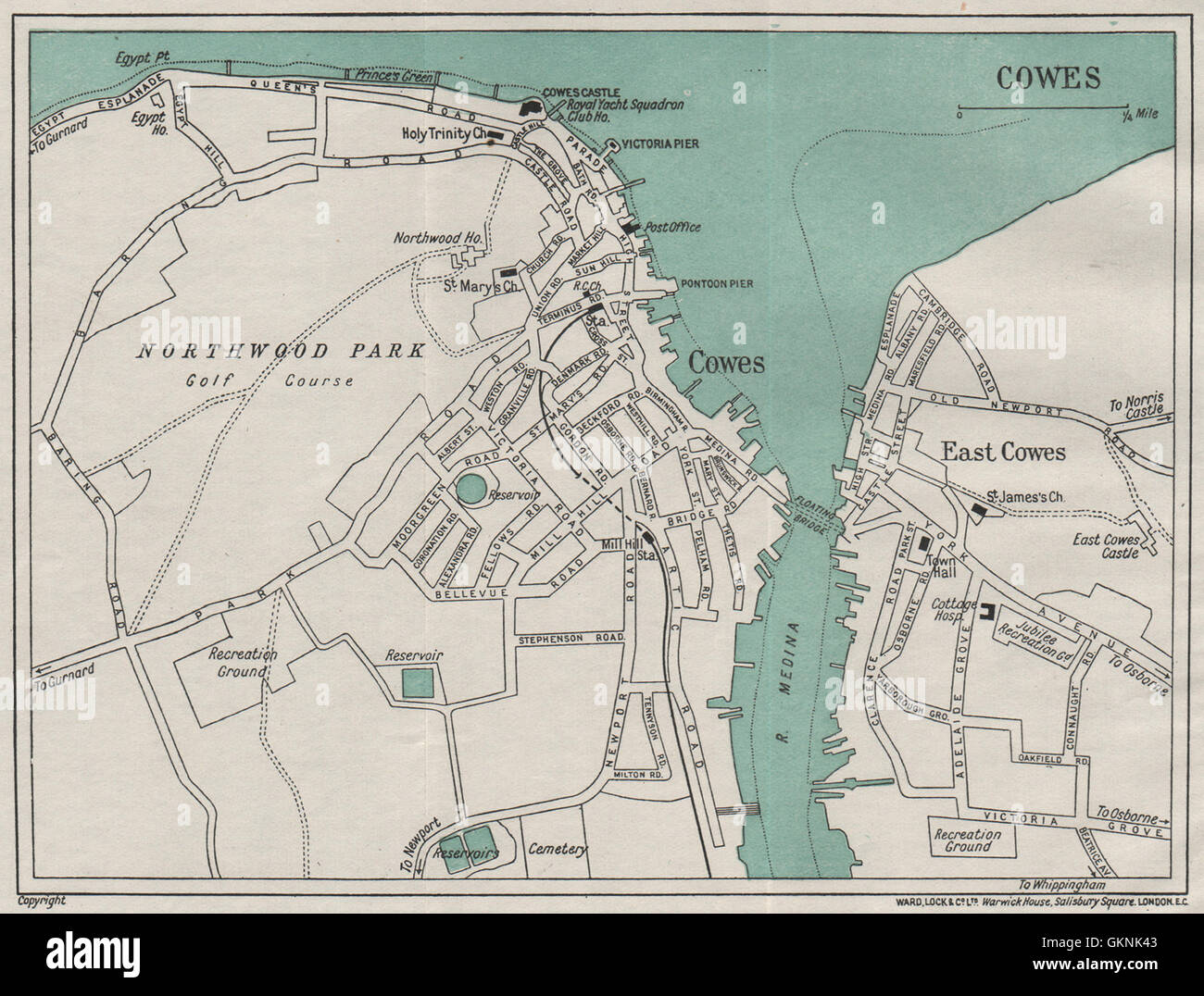 COWES vintage town/city plan. Isle of Wight. WARD LOCK, 1929 vintage ...