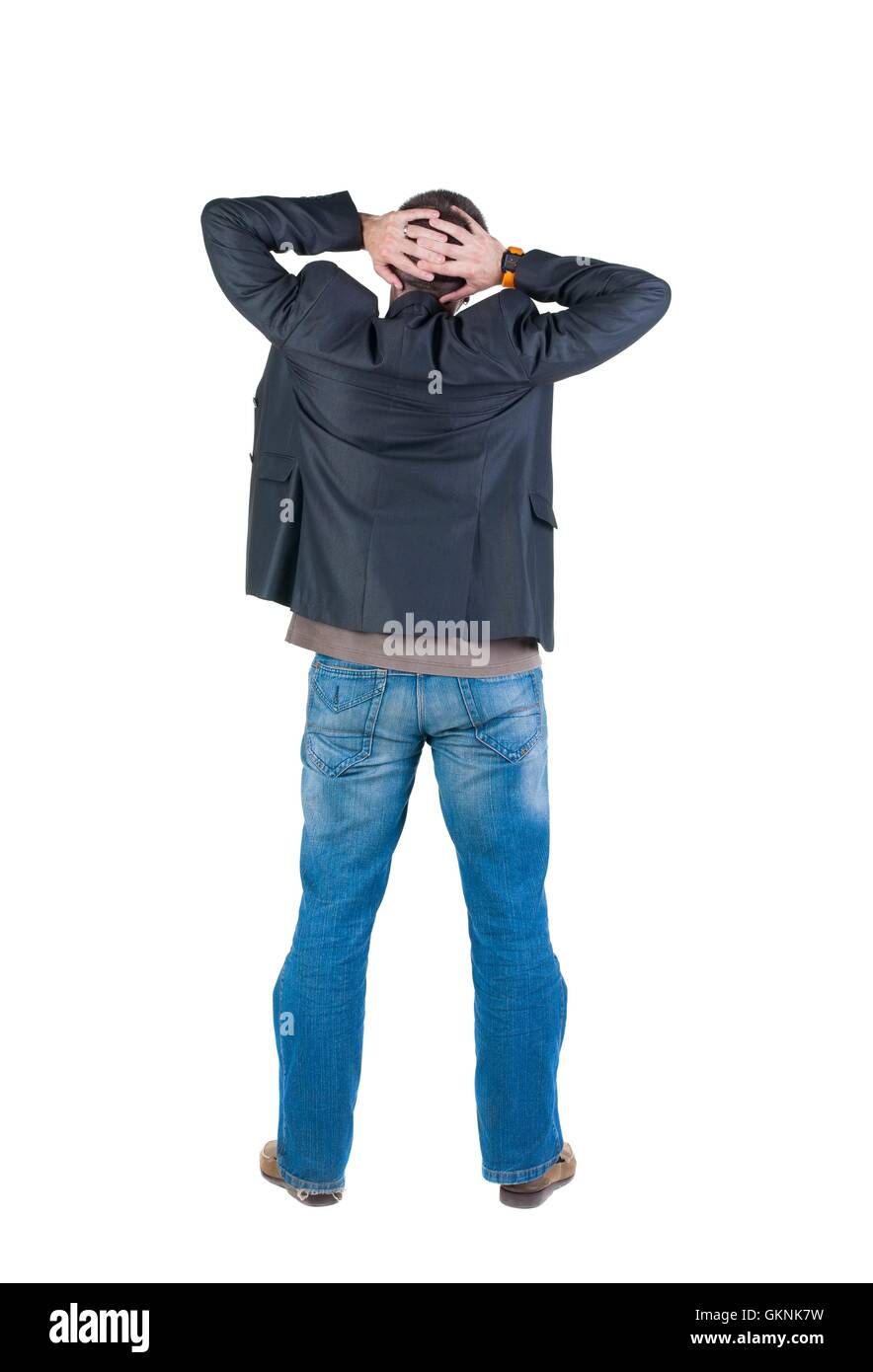 Back view of shocked and scared young business man Stock Photo - Alamy