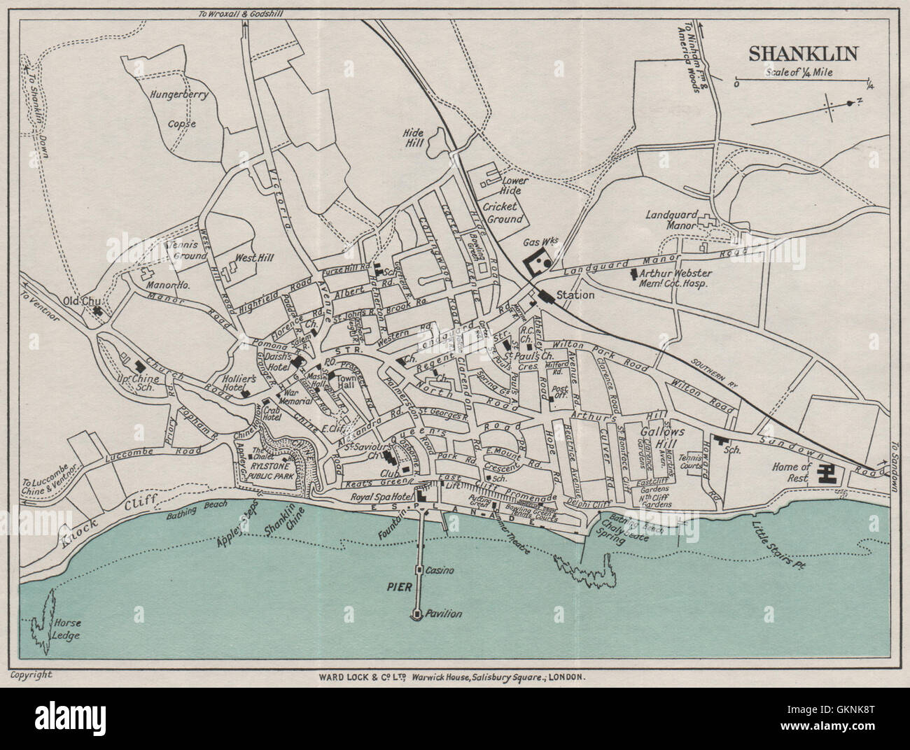 SHANKLIN vintage town/city plan. Isle of Wight. WARD LOCK, 1932 vintage ...