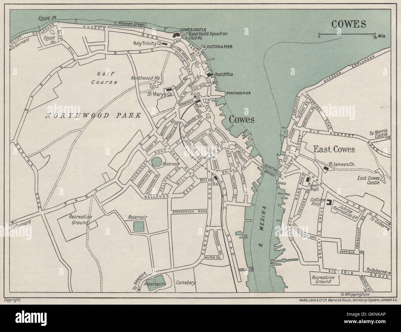 COWES vintage town/city plan. Isle of Wight. WARD LOCK, 1932 vintage ...