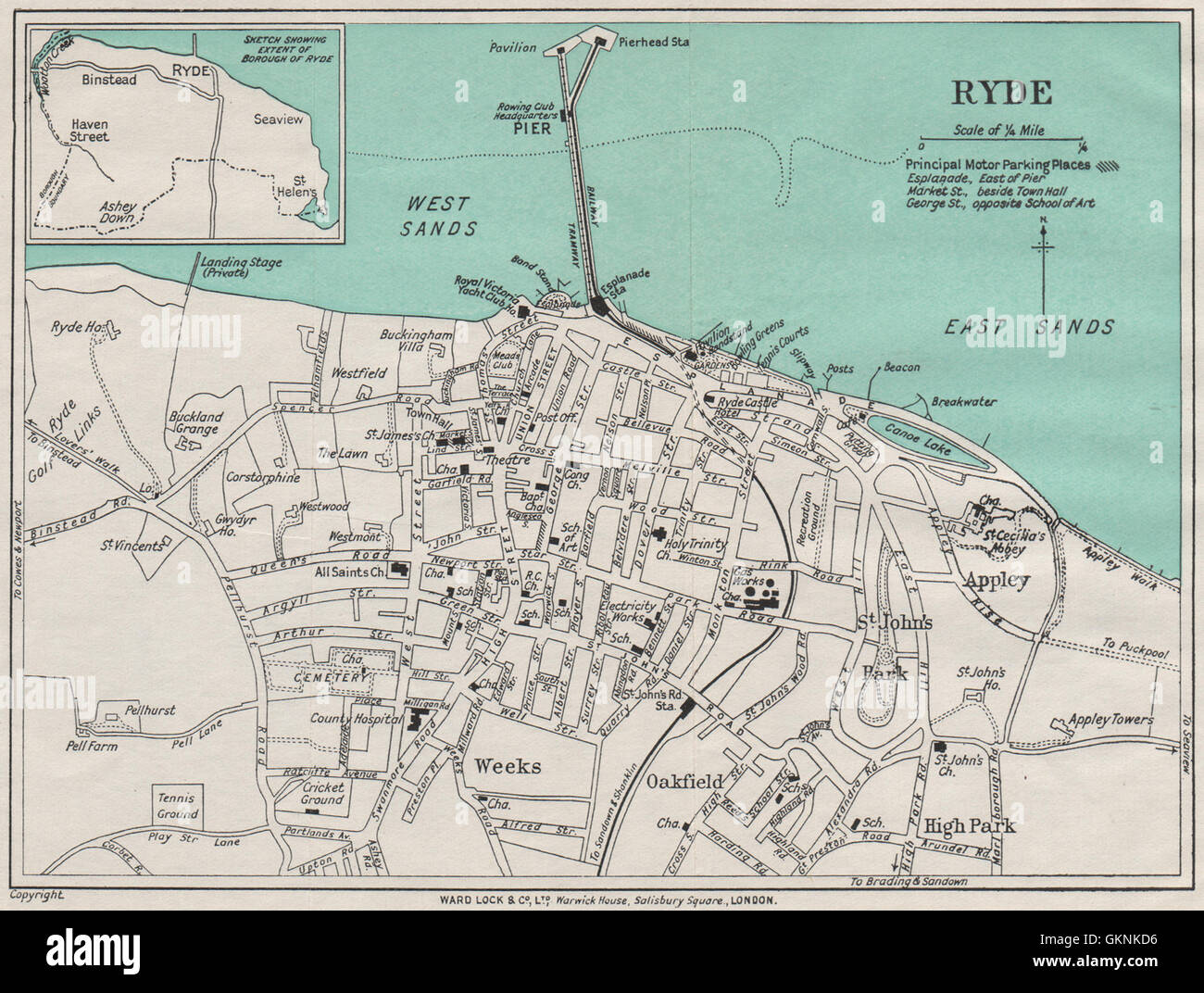 RYDE vintage town/city plan. Isle of Wight. WARD LOCK, 1939 vintage map ...