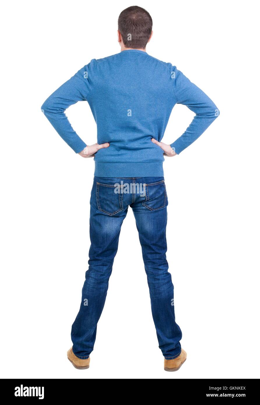 Back view of handsome man in blue pullover Stock Photo - Alamy