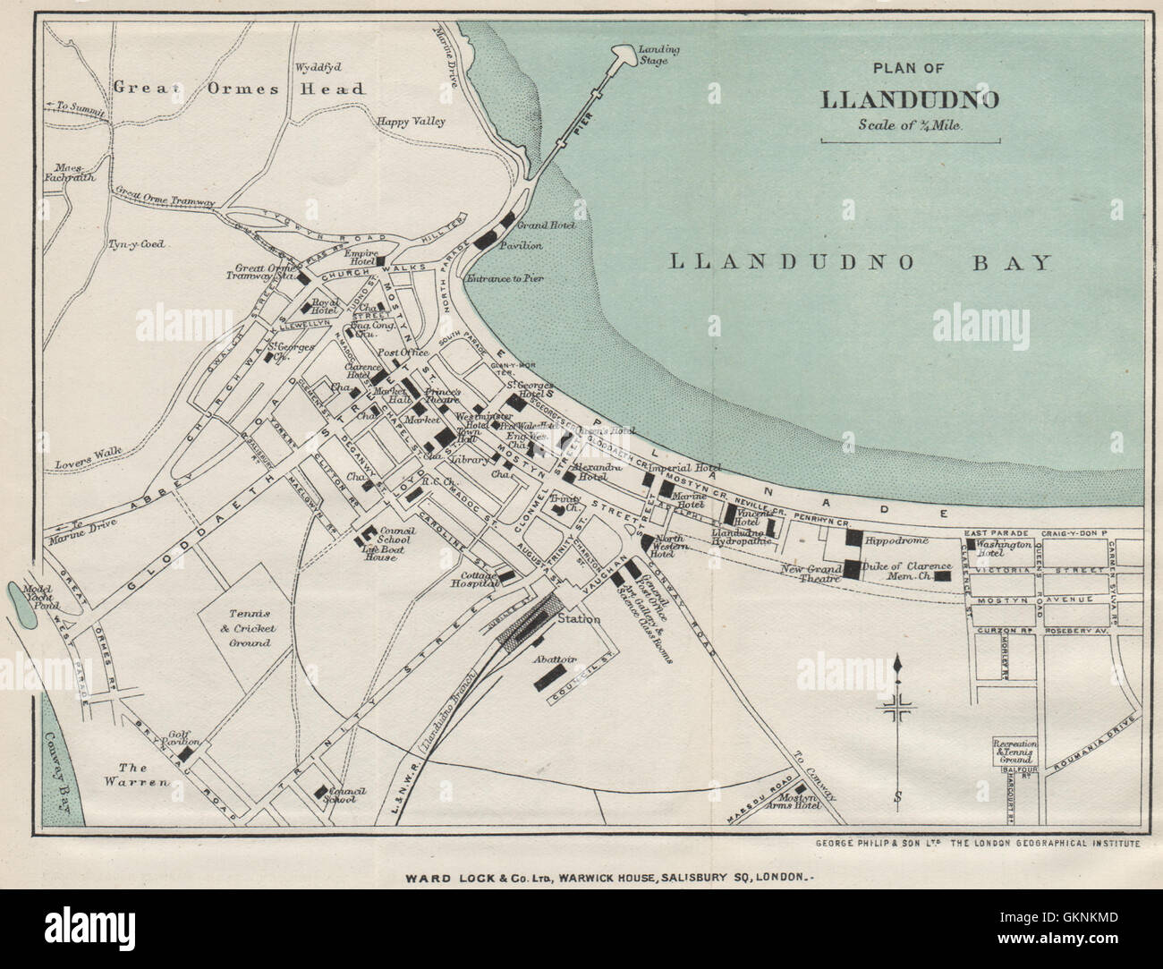 LLANDUDNO vintage town/city plan. Wales. WARD LOCK, 1906 antique map ...