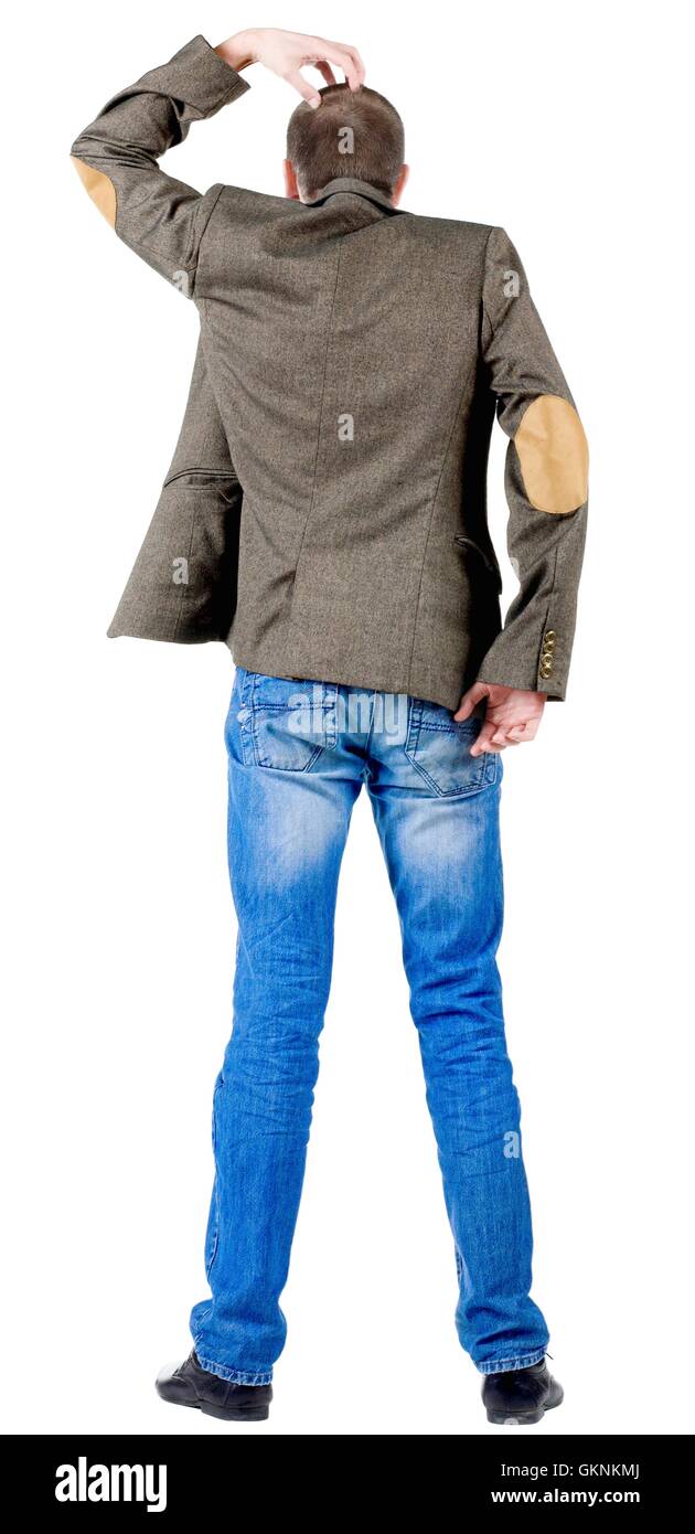 Back view of thinking business man in jacket Stock Photo - Alamy