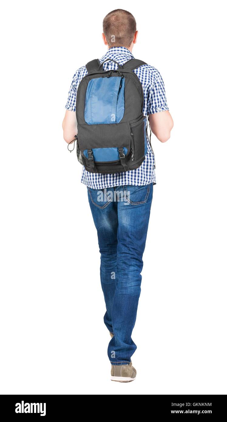 back view of walking man with backpack Stock Photo - Alamy