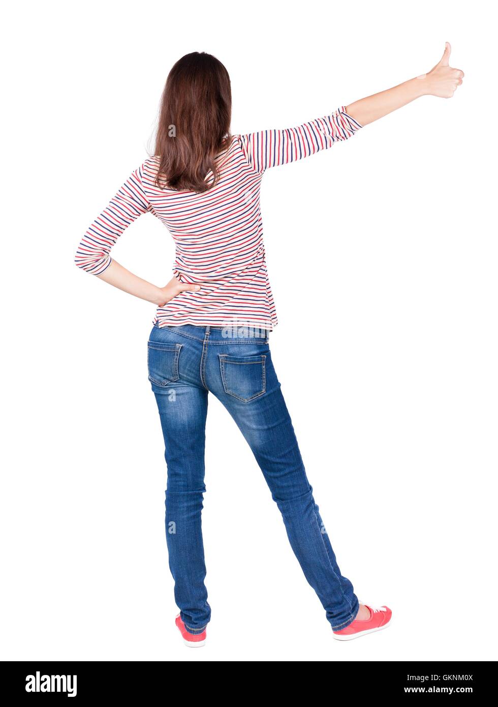 Back view of woman thumbs up Stock Photo - Alamy