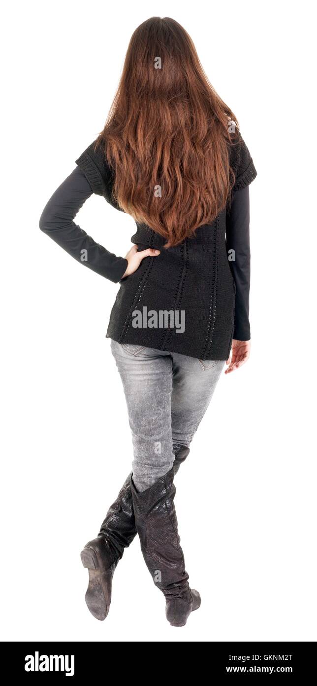 back view of standing young beautiful woman Stock Photo - Alamy
