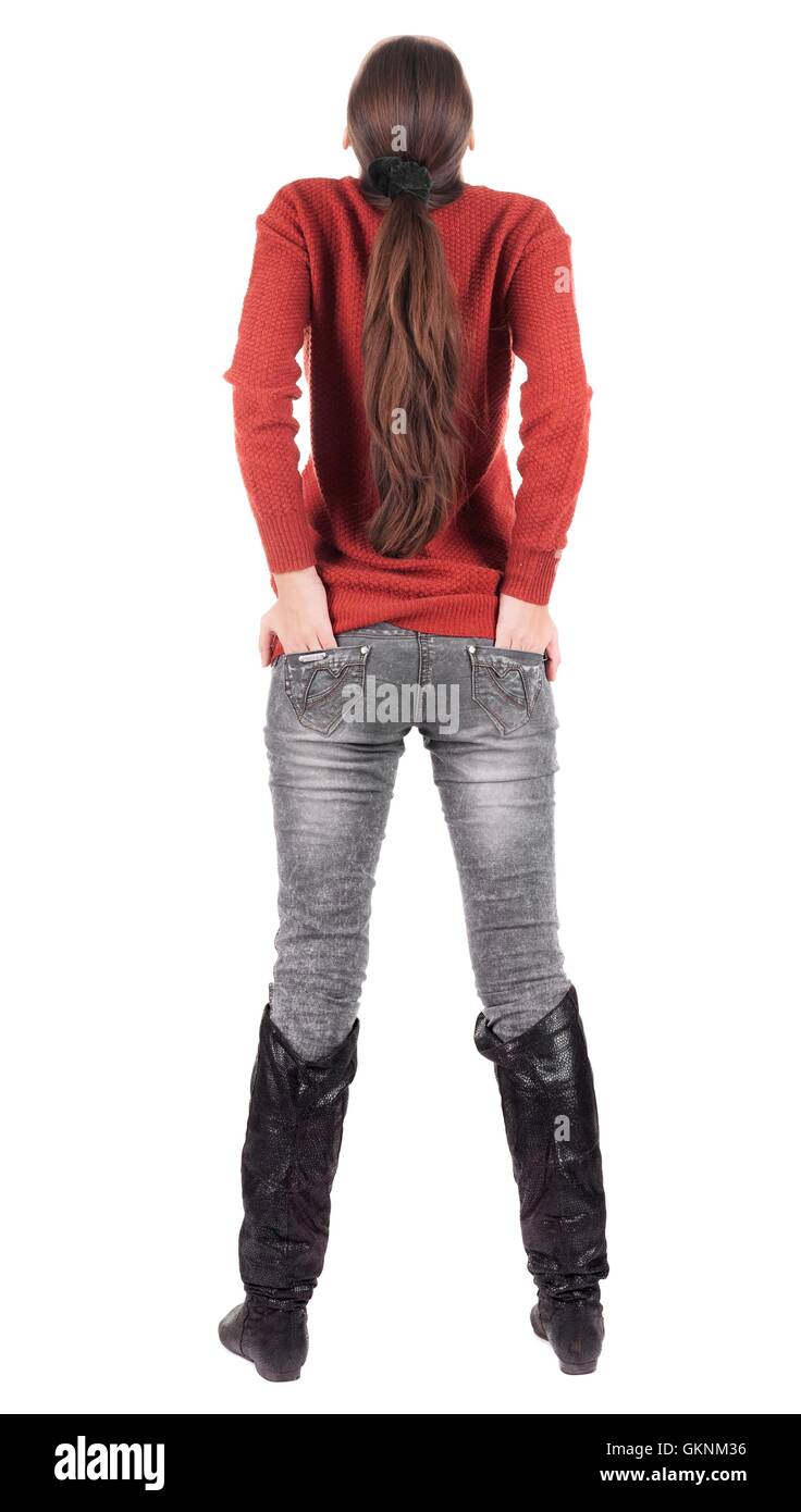back view of standing young beautiful woman Stock Photo - Alamy