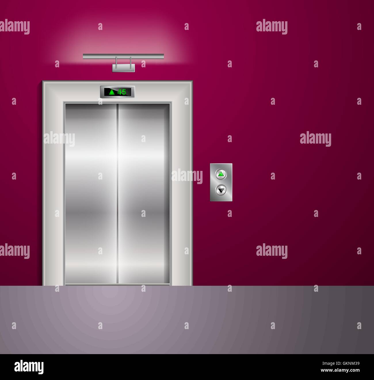 Open and Closed Modern Metal Elevator Doors. Hall Interior in vinous ...
