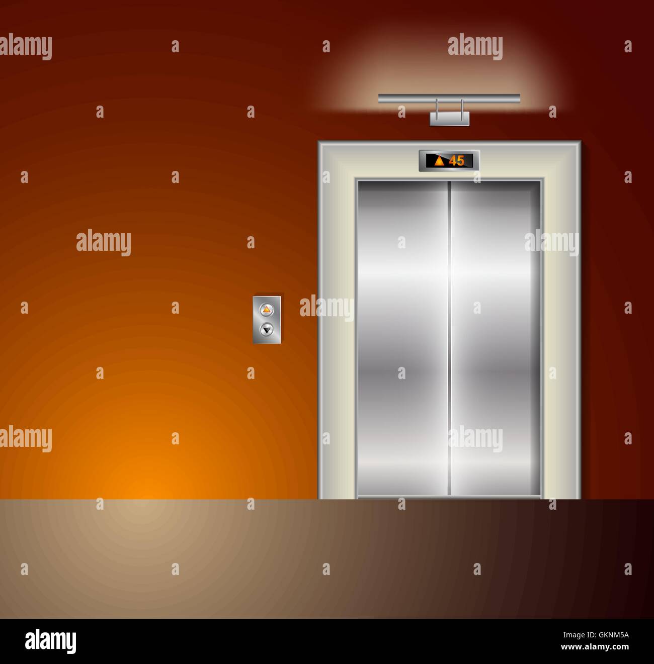 Open and Closed Modern Metal Elevator Doors. Hall Interior in orange ...