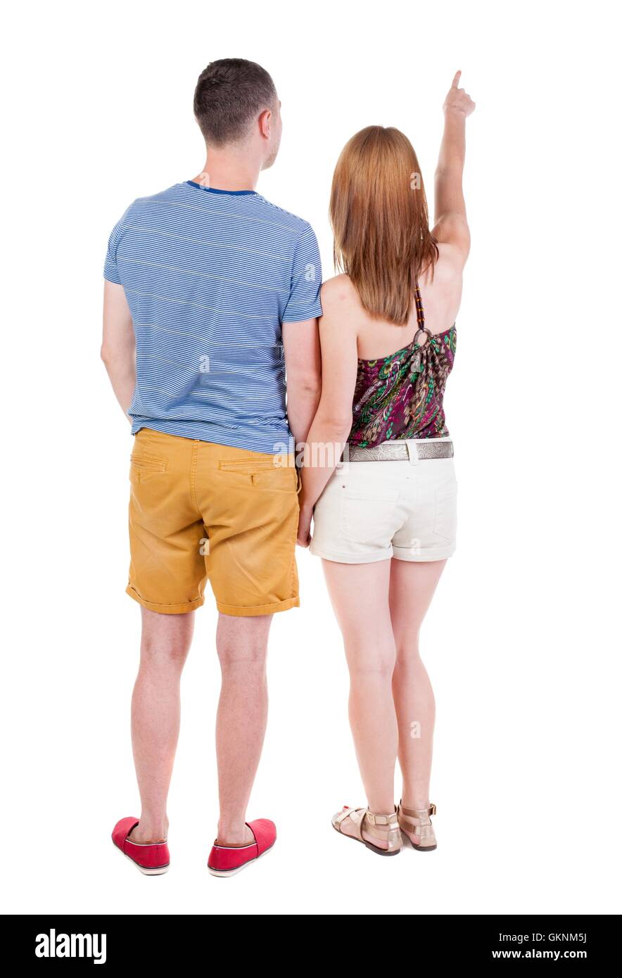 young couple pointing Stock Photo - Alamy
