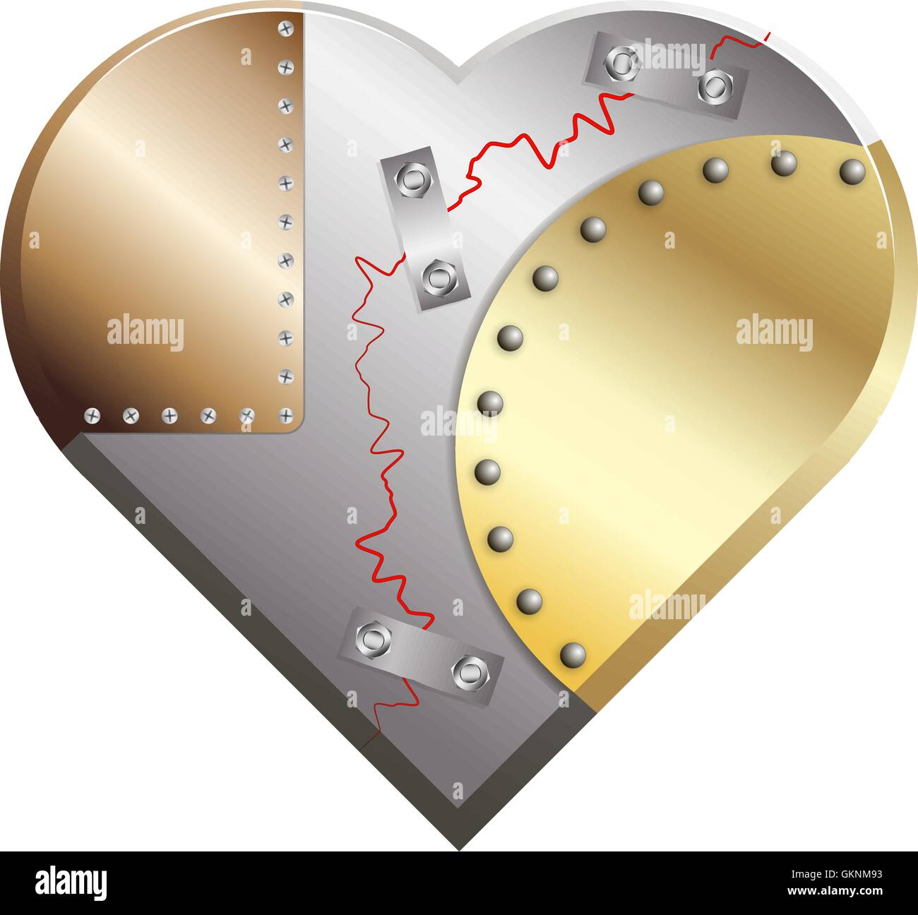 Metal heart cracked assembled from copper, silver and gold Stock Vector ...