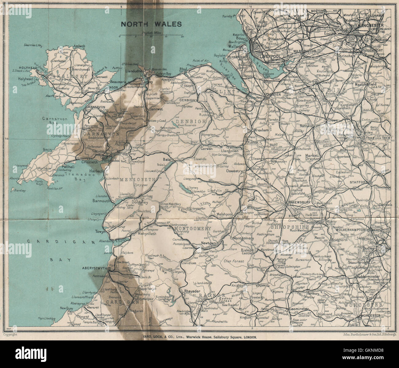 NORTH WALES. Rhyl Flint. WARD LOCK, 1930 vintage map Stock Photo - Alamy