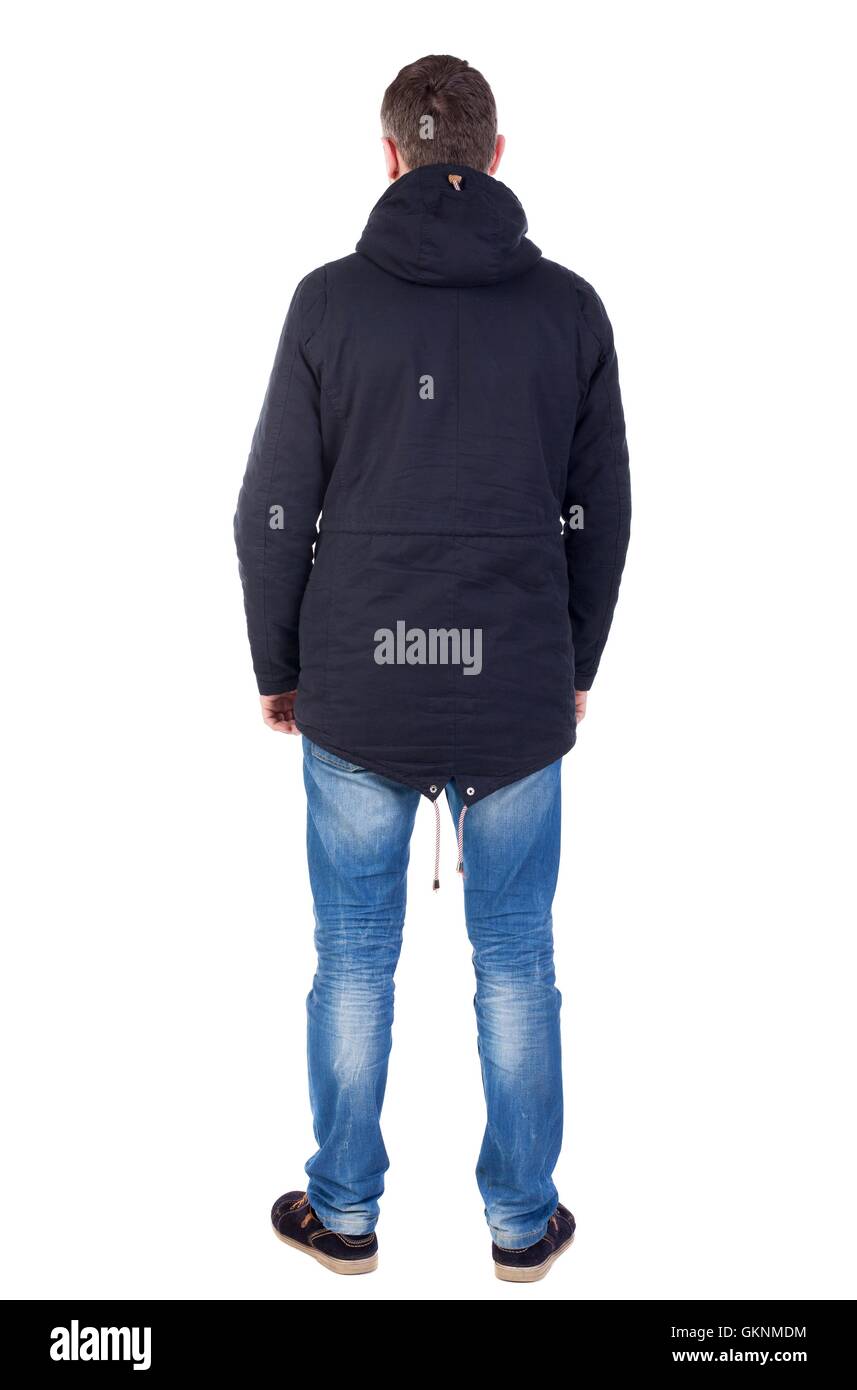 Back view of handsome man in winter jacket looking up Stock Photo - Alamy
