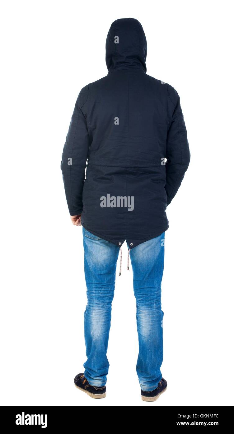 Back view of handsome man in winter jacket looking up Stock Photo - Alamy