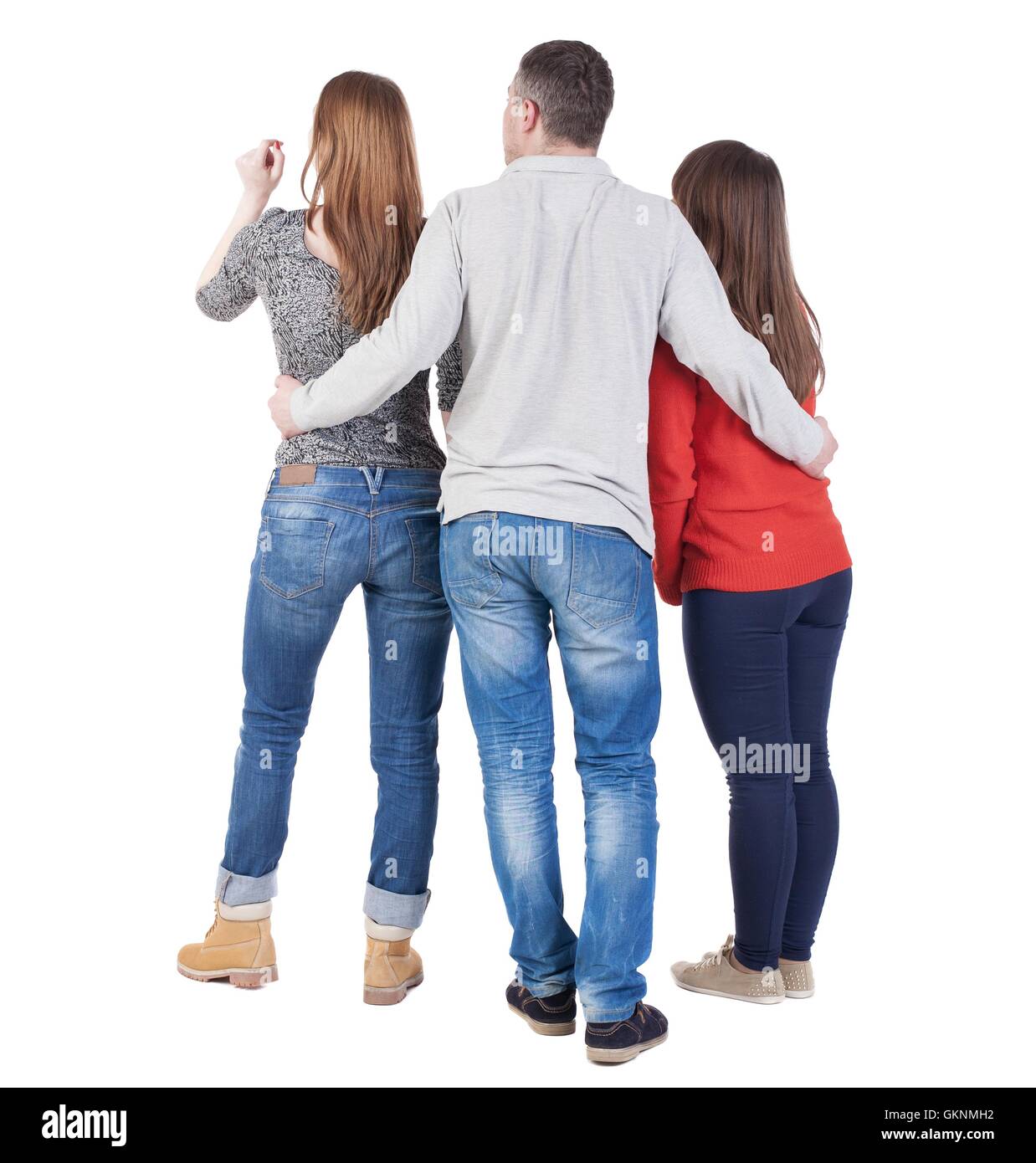 Back view of three friends (woman and man Stock Photo - Alamy