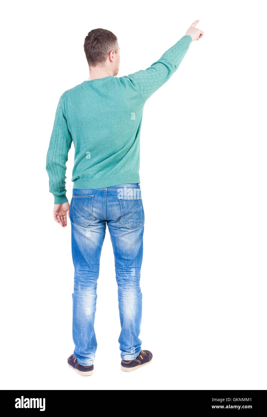 Back view of pointing young men Stock Photo - Alamy
