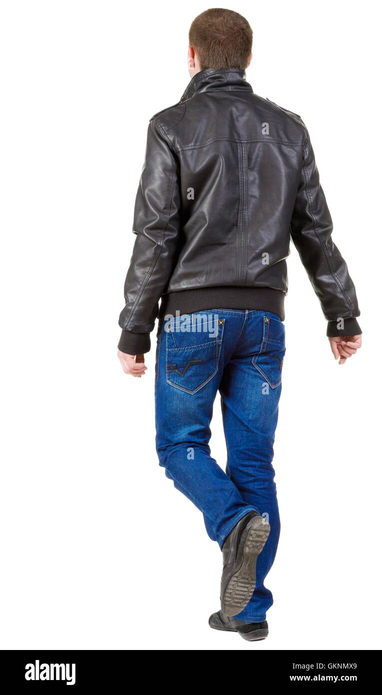 Back view of walking handsome man in jacket Stock Photo - Alamy