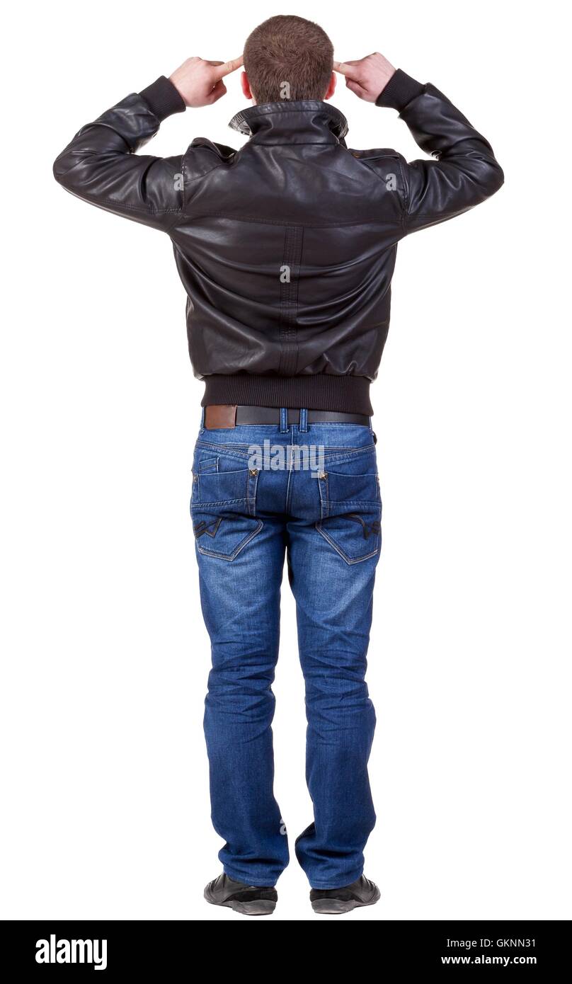 Back view of thinking man in jacket Stock Photo - Alamy