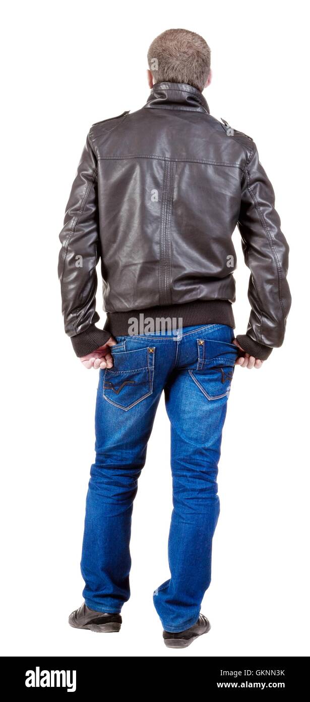 Back view of handsome man in jacket looking up Stock Photo - Alamy