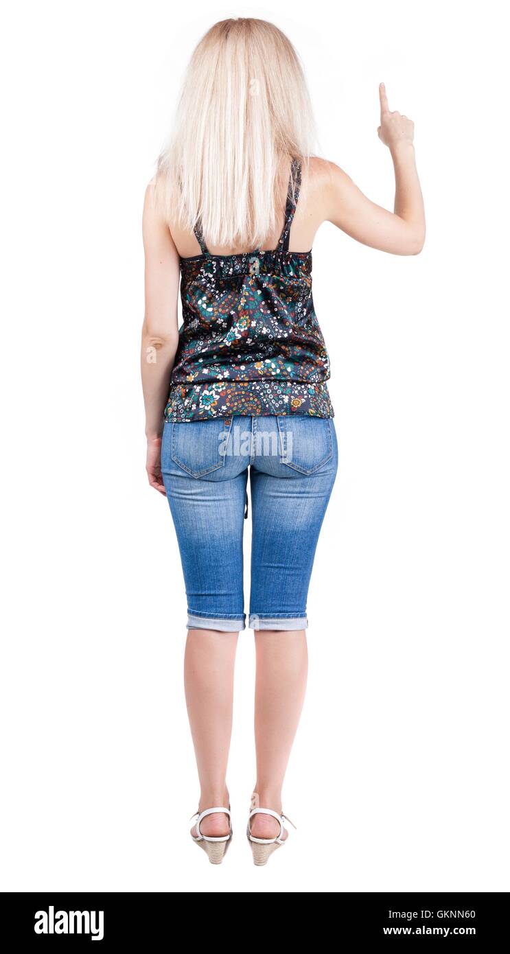 Back view of pointing woman Stock Photo - Alamy