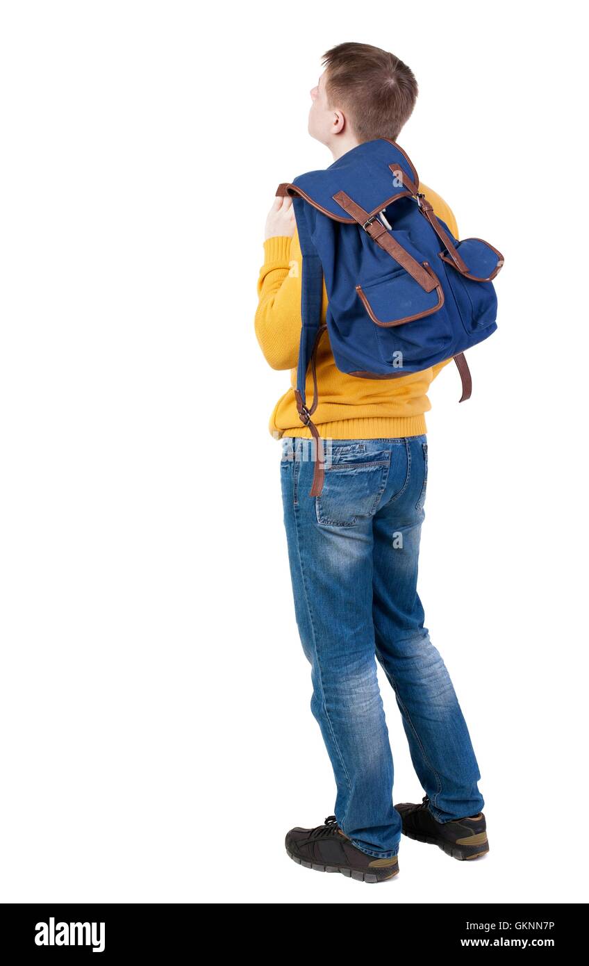 Back view of young men with backpack Stock Photo - Alamy