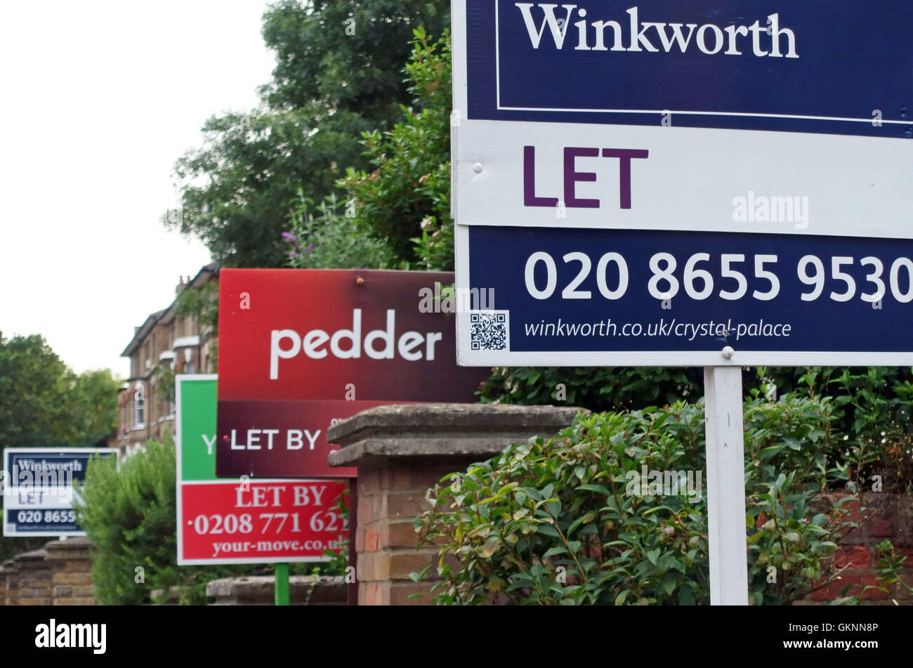 Estate agents "Let" boards in street in Crystal Palace, South London ...
