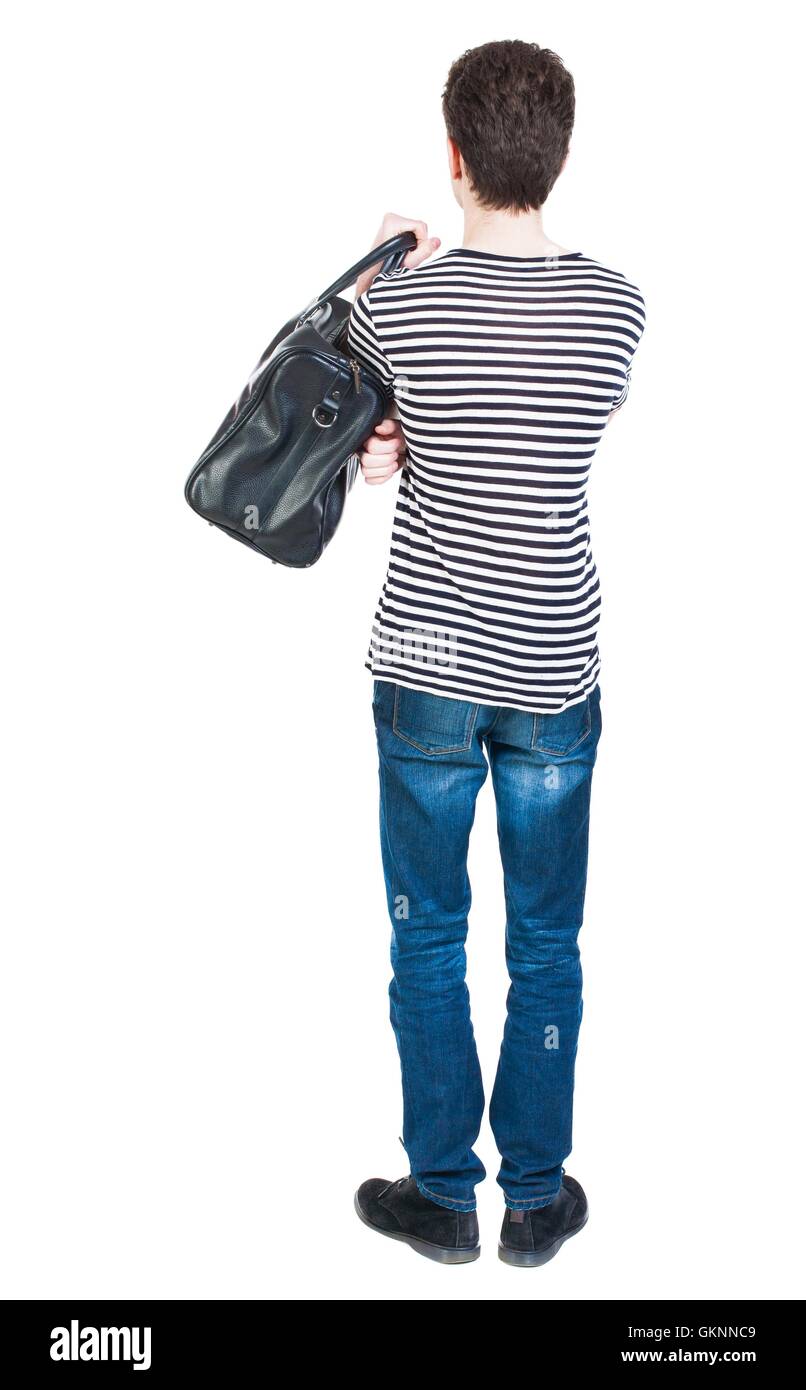 Back view of man in jeans with bag Stock Photo - Alamy