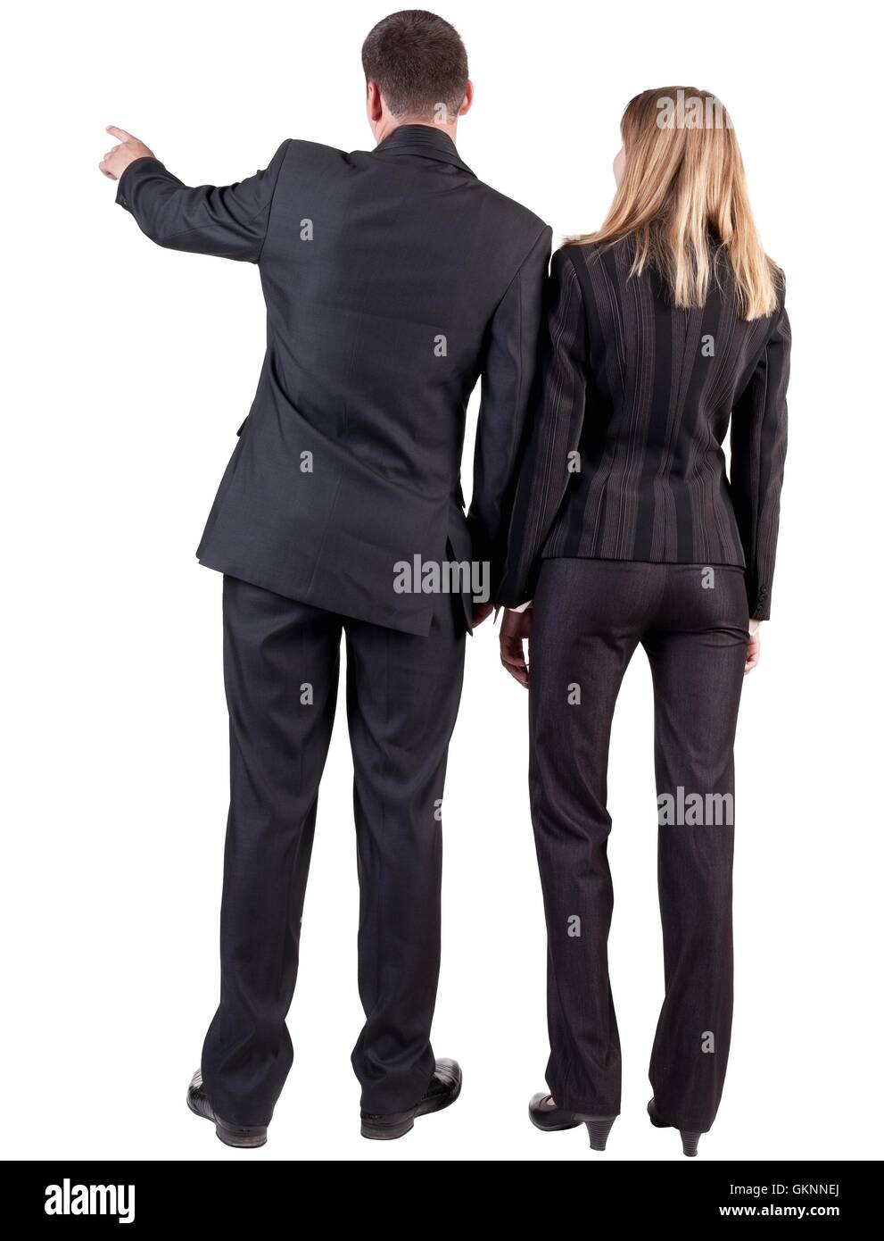 Back view of pointing business team Stock Photo - Alamy