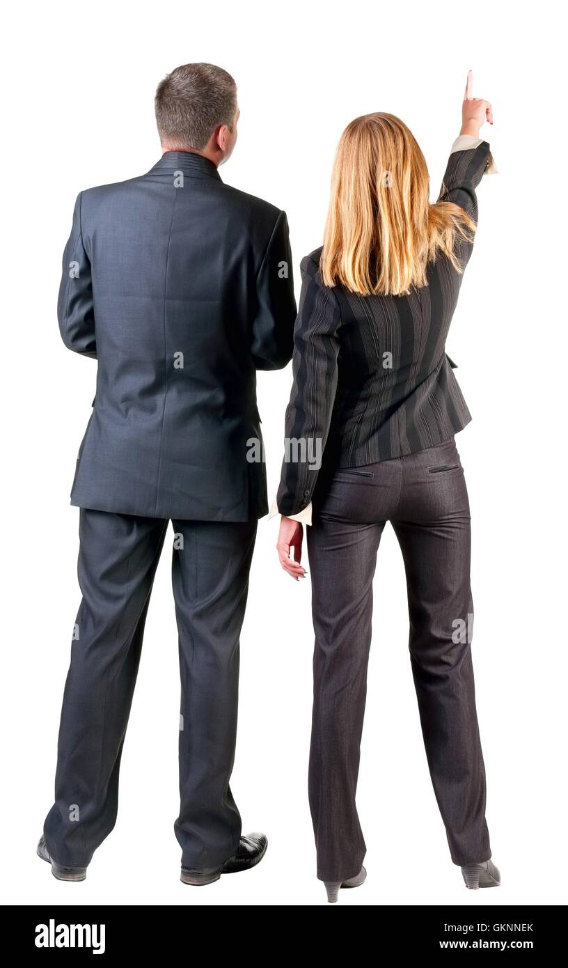 Back view of pointing business team Stock Photo - Alamy