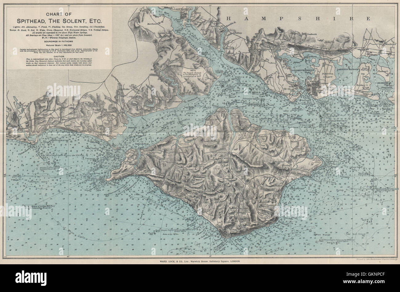 SPITHEAD & SOLENT Sea chart. Lighthouses. Isle of Wight Portsmouth ...