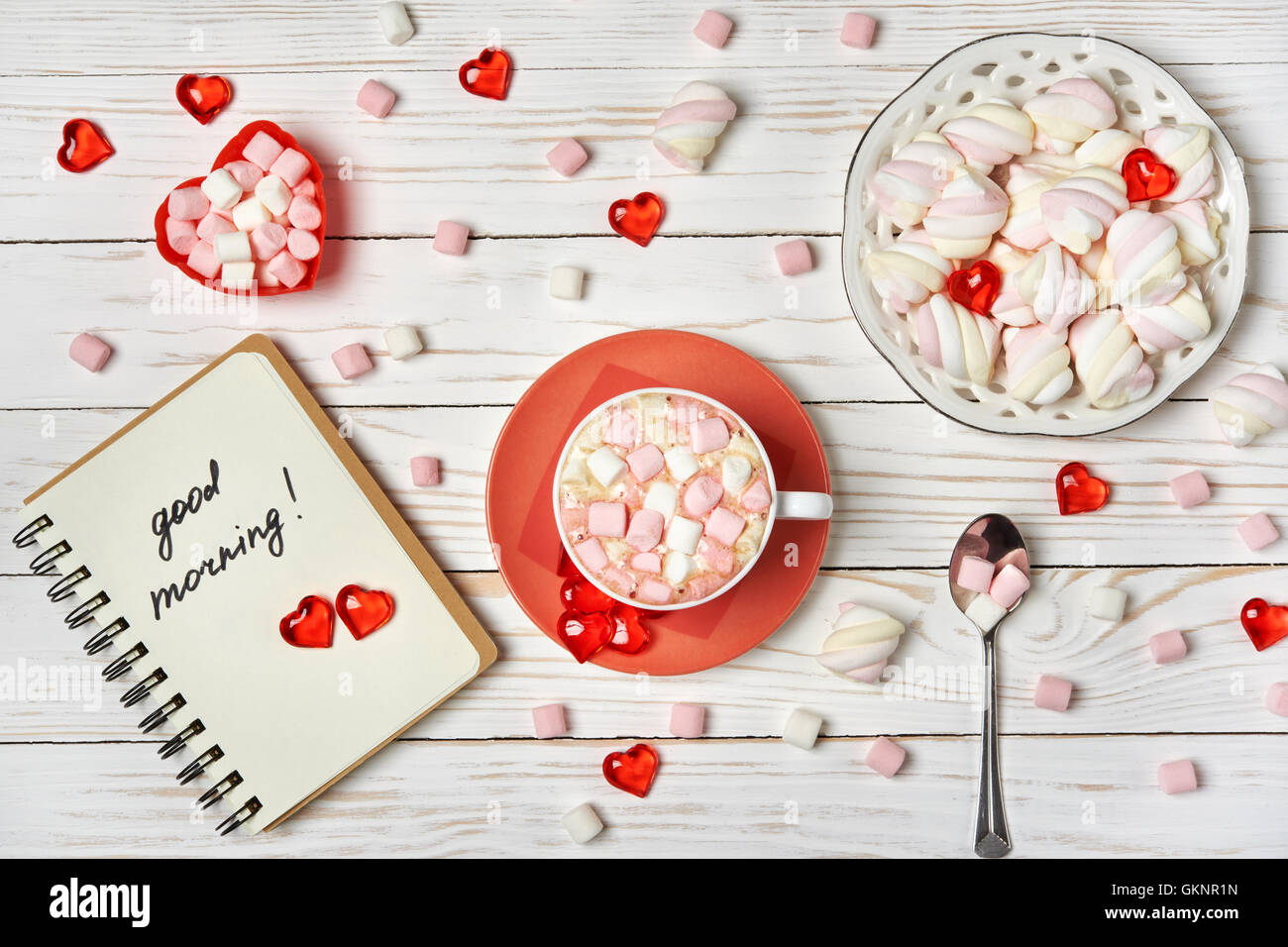 Hot chocolate with marshmallows for Valentines day Stock Photo - Alamy