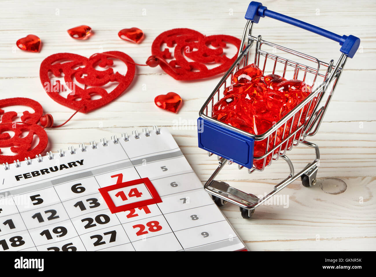 Calendar Valentines day and shopping card with red hearts Stock Photo ...