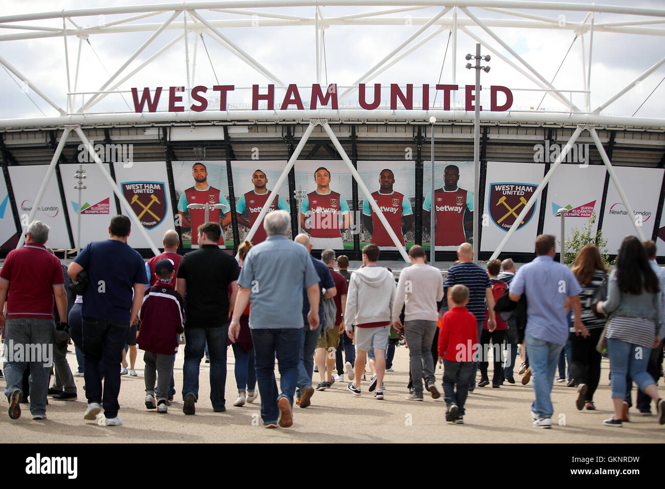West Ham fans arriving for the Premier League match at the London ...