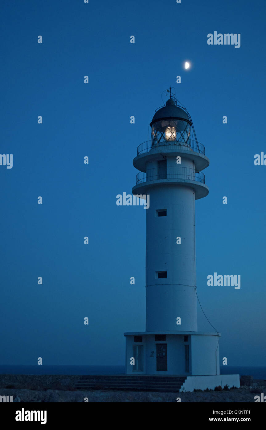 Formentera, Spain: moonlight and night view of the Cap de Barbaria ...